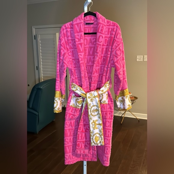 Versace | Intimates & Sleepwear | Versace Baroque Pink Robe With Gold ...